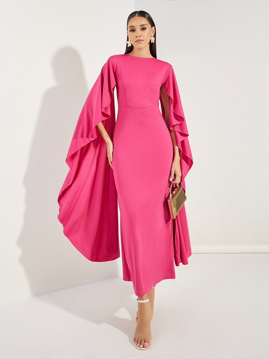 Long Drape Slit Sleeves Mermaid Hem Maxi Dress For Women at UAE | Styli