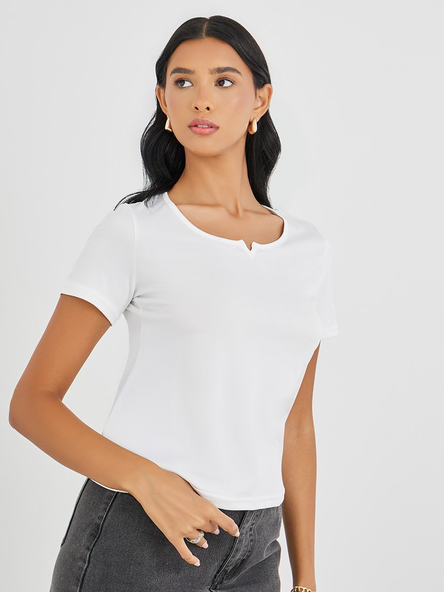 Solid Round Neck T-Shirt For Women at UAE | Styli