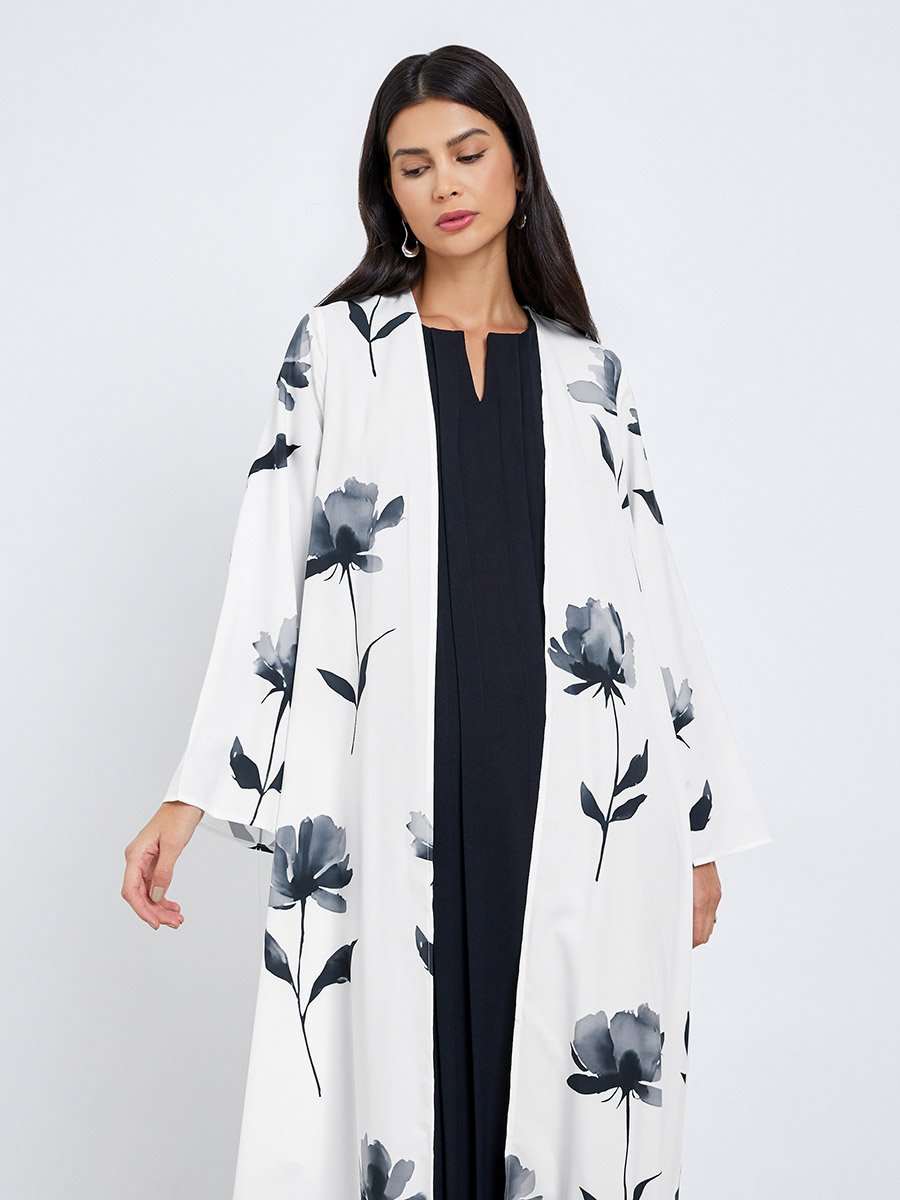 Women Floral Print A-Line Abaya For Women at UAE | Styli