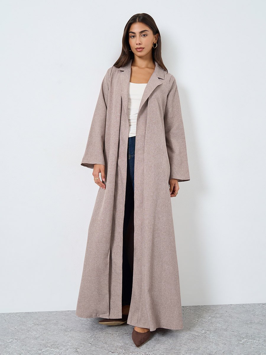 Open Front Notch Label Collar Abaya For Women at UAE | Styli