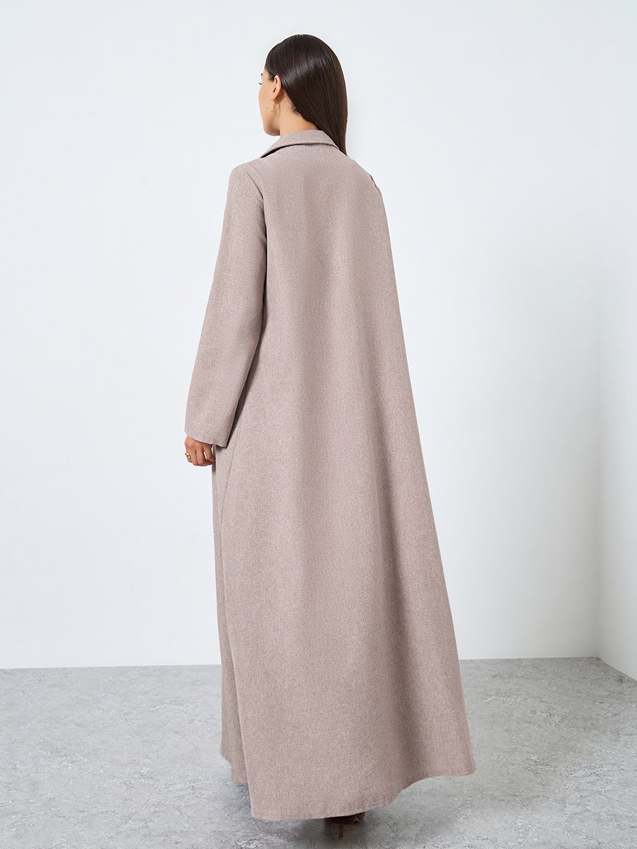 Open Front Notch Label Collar Abaya For Women at UAE | Styli