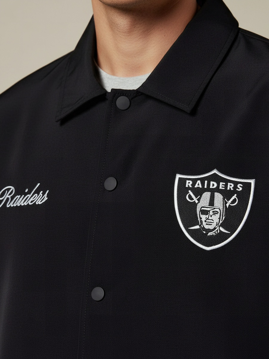 Men Relaxed Fit Raiders Logo Embroidered Coach Jacket For Default ...