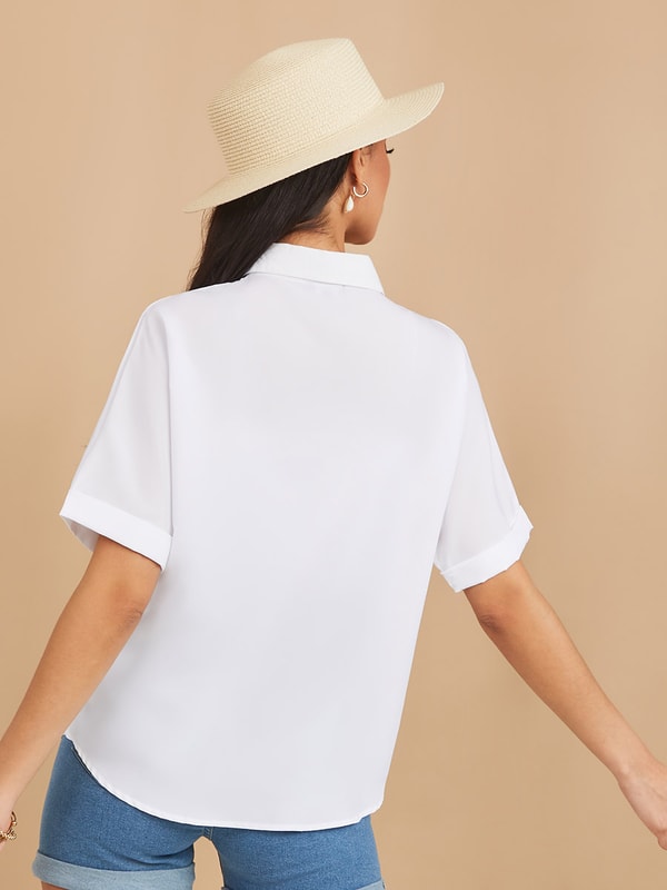 Roll-Up Sleeves Button Through Shirt with Pocket Detail | Styli