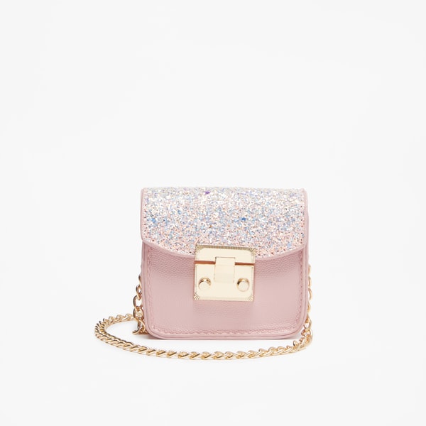 Glittered Flap Crossbody Bag With Chain Strap Styli