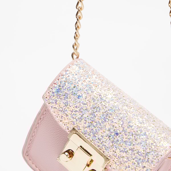 Glittered Flap Crossbody Bag With Chain Strap Styli