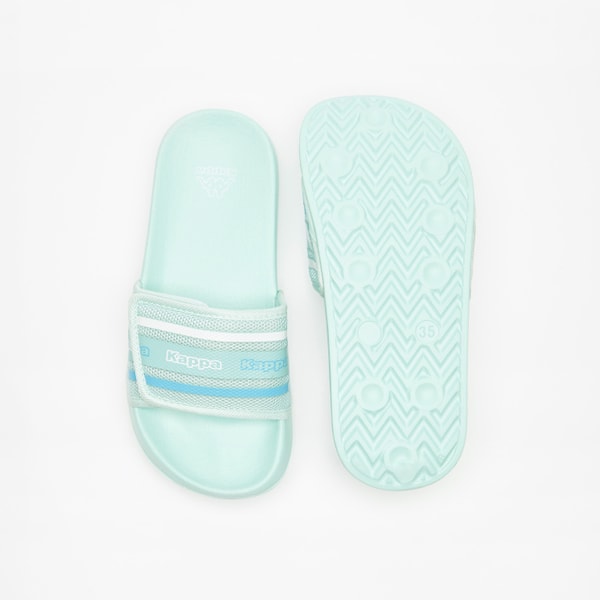 Buy Logo Detail Velcro Strap Slides Green For Kids | Styli Saudi