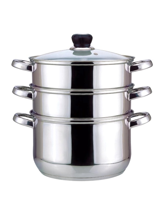 Stainless Steel 3-Tier Steamer Capsule Bottom With Glass Lid 26cm For ...