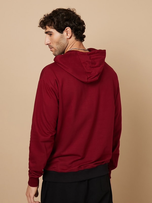 Buy Colorblock Regular Fit Hoodie with Kangaroo Pocket Maroon For Men ...