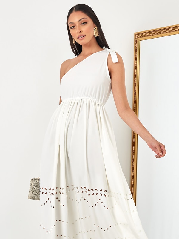 One Shoulder Self Design A-Line Maxi Dress For Women at UAE | Styli