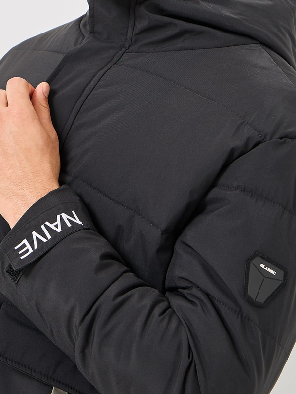 Buy Padded Puffa Hooded Jacket with Text Print Detail Black For Men ...