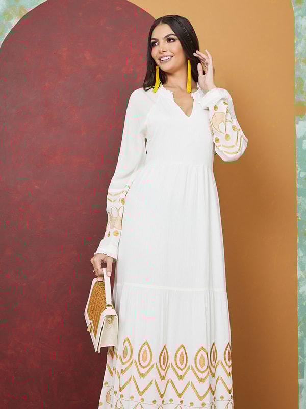 Embroidered A-Line Maxi Dress | Styli