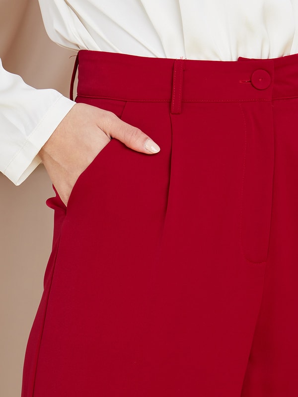 اشتري بنطال سادة بقصة أرجل واسعة أحمر داكن ل النساء ستايلي السعودية