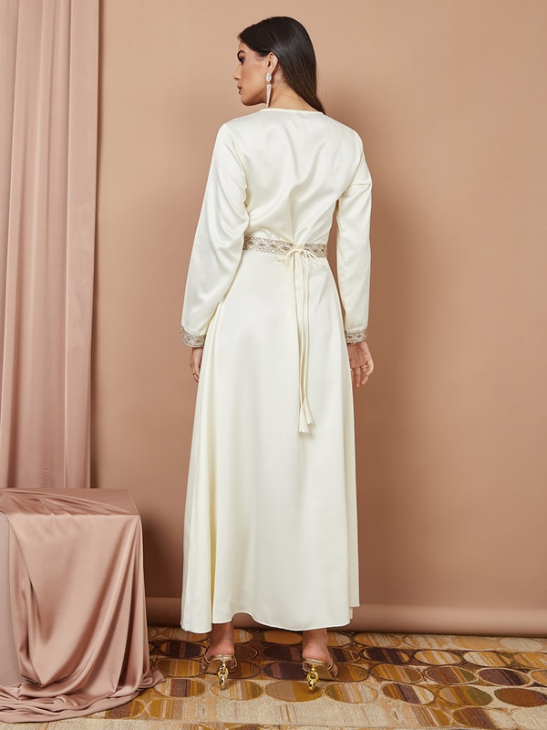 Buy Handwork Embellished Kaftan With Belt Beige For Women Styli Uae