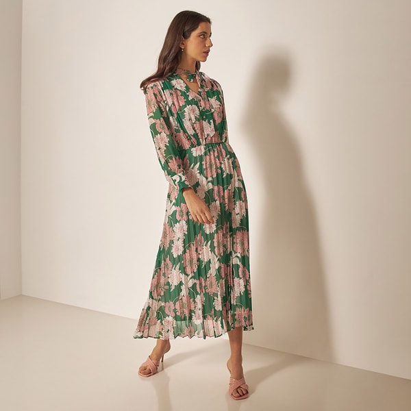 Buy All Over Floral Print Chiffon Maxi Dress Multi For Women Styli Uae