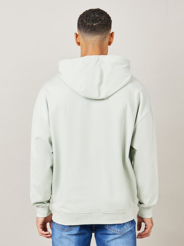 Buy Oversized Fleece Hoodie with Front Embroidery Green For Men | Styli ...