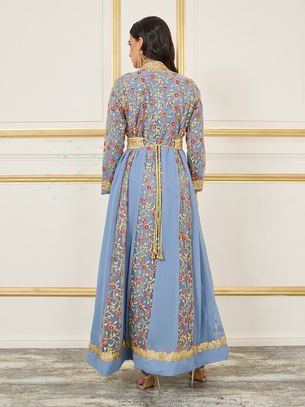 Buy Embroidered Ball Gown Belted Kaftan Blue For Women Styli Saudi