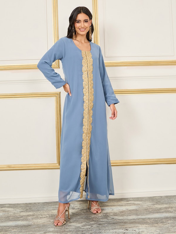 Buy Embroidered Ball Gown Belted Kaftan Blue For Women Styli Saudi