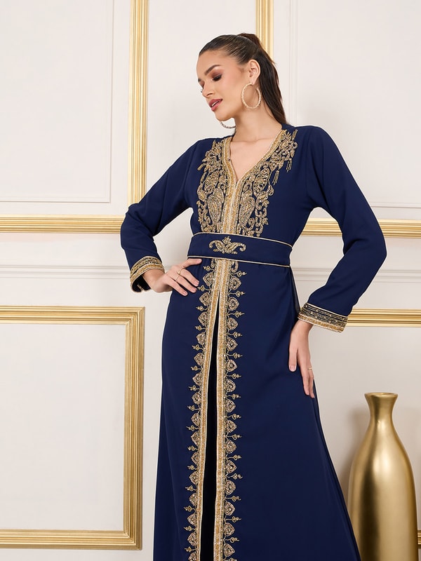 Buy Embellished Belted Kaftan Blue For Women Styli Saudi