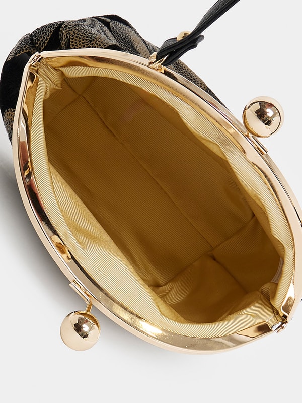 Buy Sequin Embellished Push Lock Handbag Gold For Women | Styli Saudi