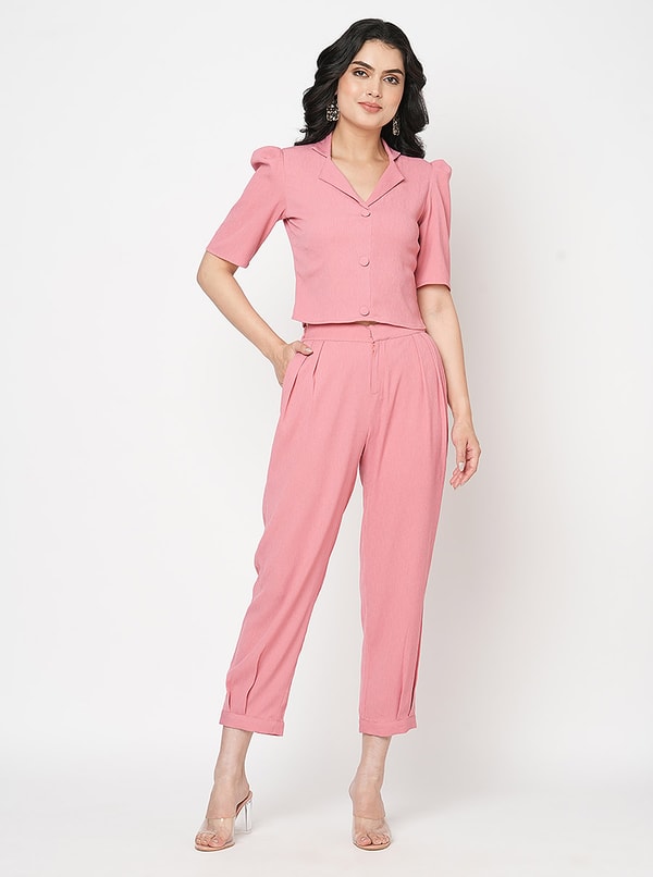 Puff Sleeve Cropped Blazer and Trouser Co-Ords For Women at UAE | Styli