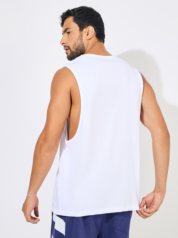 Buy Minimal Print Drop Armhole Cotton Tank White For Men | Styli UAE
