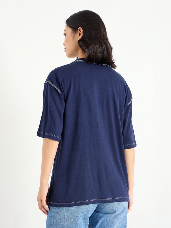 Oversized Overlock Seam Detail 100% Cotton T-Shirt For Women at Saudi ...