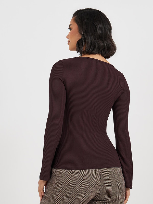 Rib Knit Top with Flared Sleeves For Women at UAE | Styli