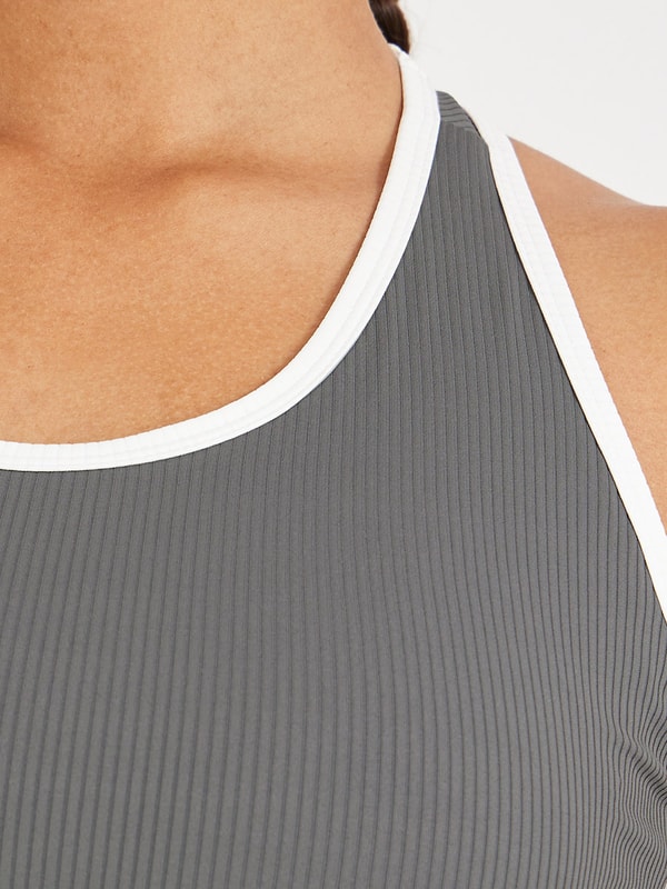 Ribbed Racerback Longline Sports Bra with Contrast Piping For Women at ...
