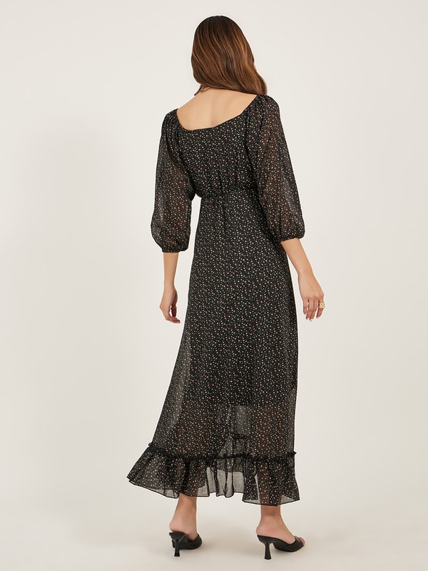 Buy Floral Print Sweetheart Neck Balloon Sleeves Tiered Maxi Dress ...