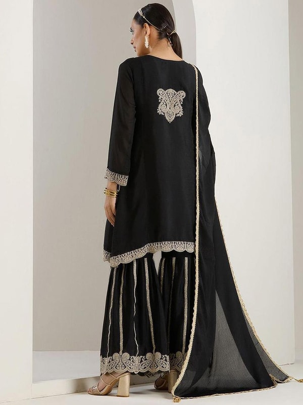 Embroidered Long Sleeve Kurta and Sharara with Dupatta Set For Women at ...