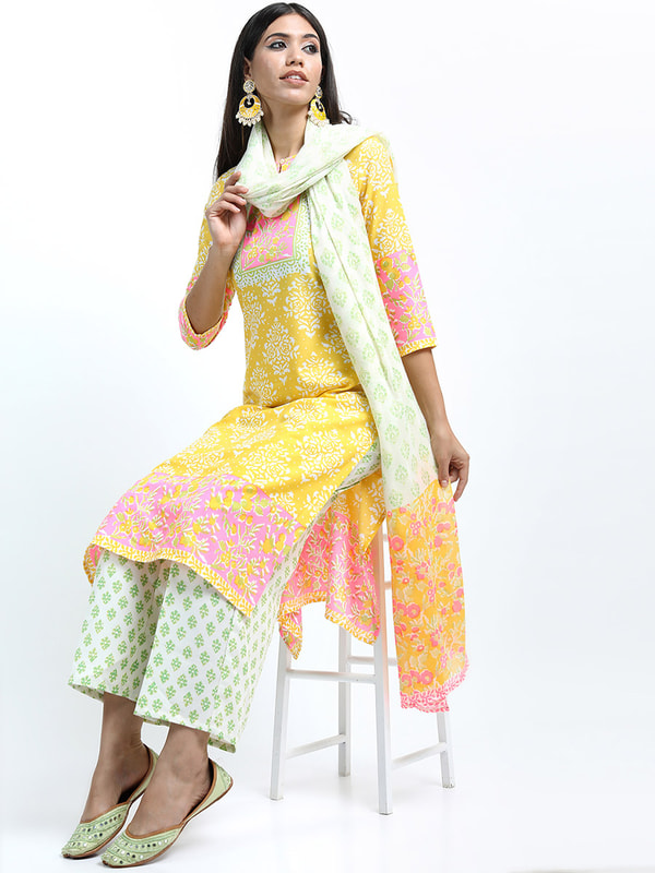 Women Multi-Color Floral Printed Kurta Set with Dupatta For Women at ...
