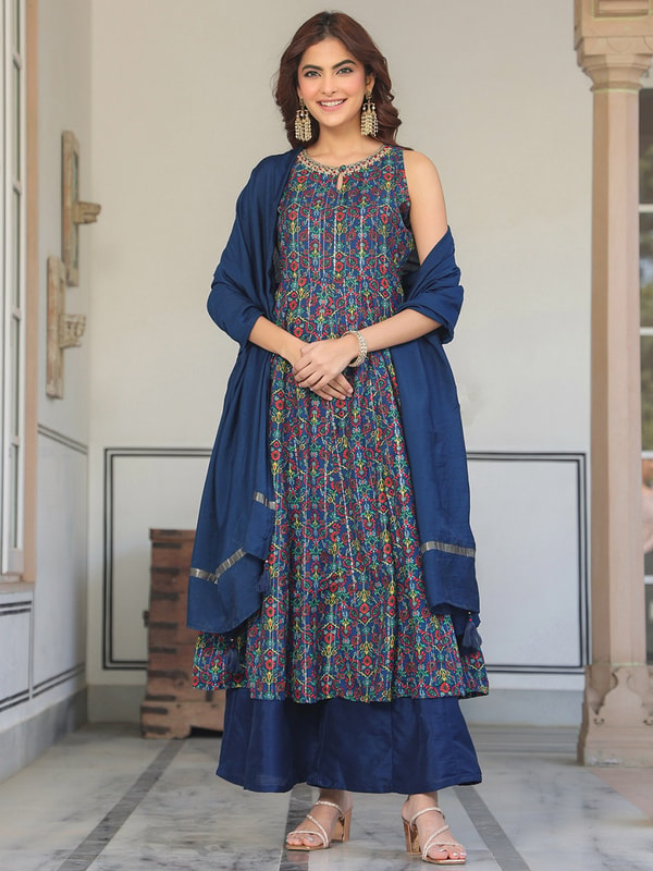 Embellished Sleeveless Kurta with Palazzo and Dupatta Set For Women at ...