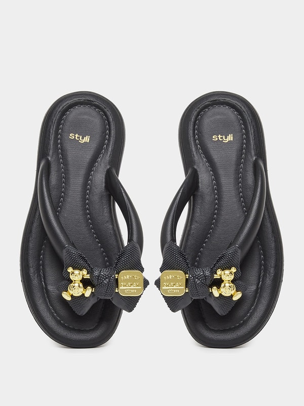 Buy Embellished Bow Detail Flip Flop Black For Women | Styli Saudi