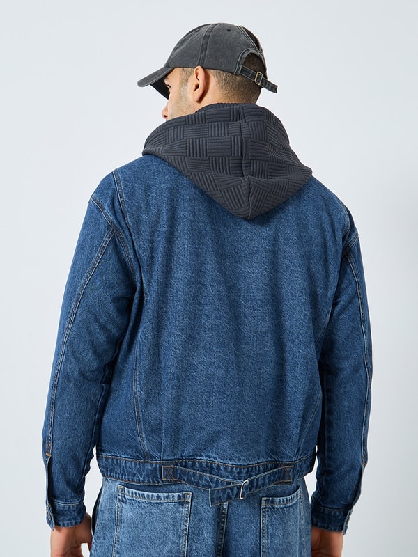Men Dark Blue Denim Button Jacket For Men at Saudi | Styli