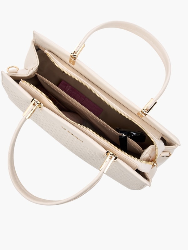 Monogram Embossed Tote Bag with Detachable Strap and Zip Closure For ...
