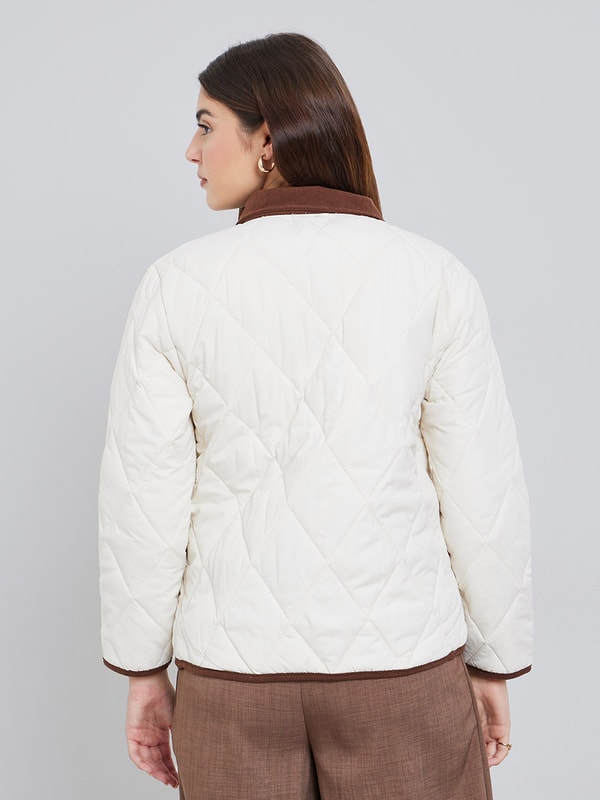 White Solid Quilted Padded Jacket with Button Front For Women at UAE ...