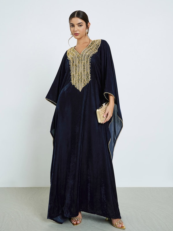 Winter Wear Kaftan with Studded Hand Embroidery For Women at Saudi | Styli
