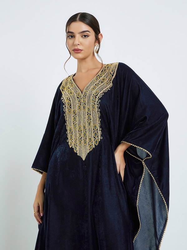 Winter Wear Kaftan with Studded Hand Embroidery For Women at Saudi | Styli