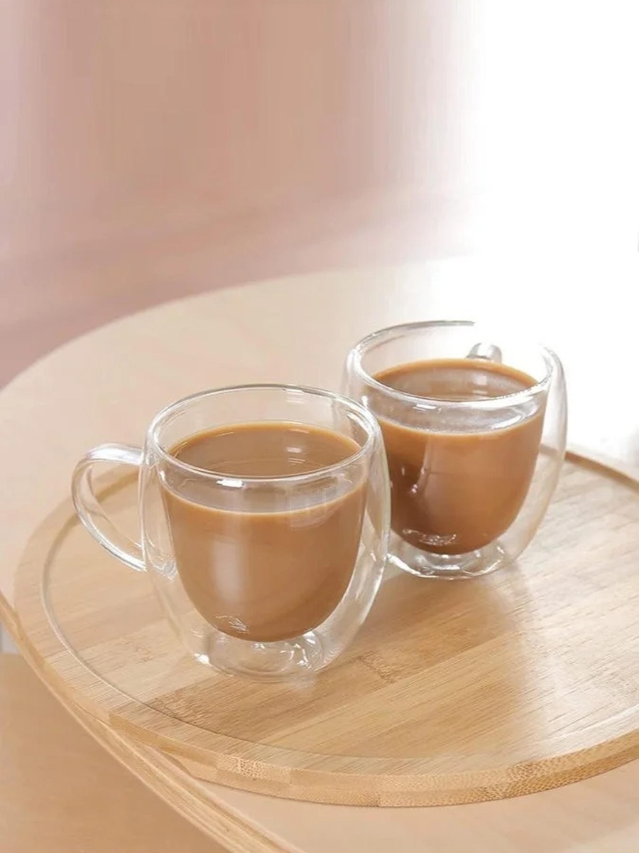 Set of 4 - Double Wall Coffee Tea Cup With Handle, 250ml For Default ...