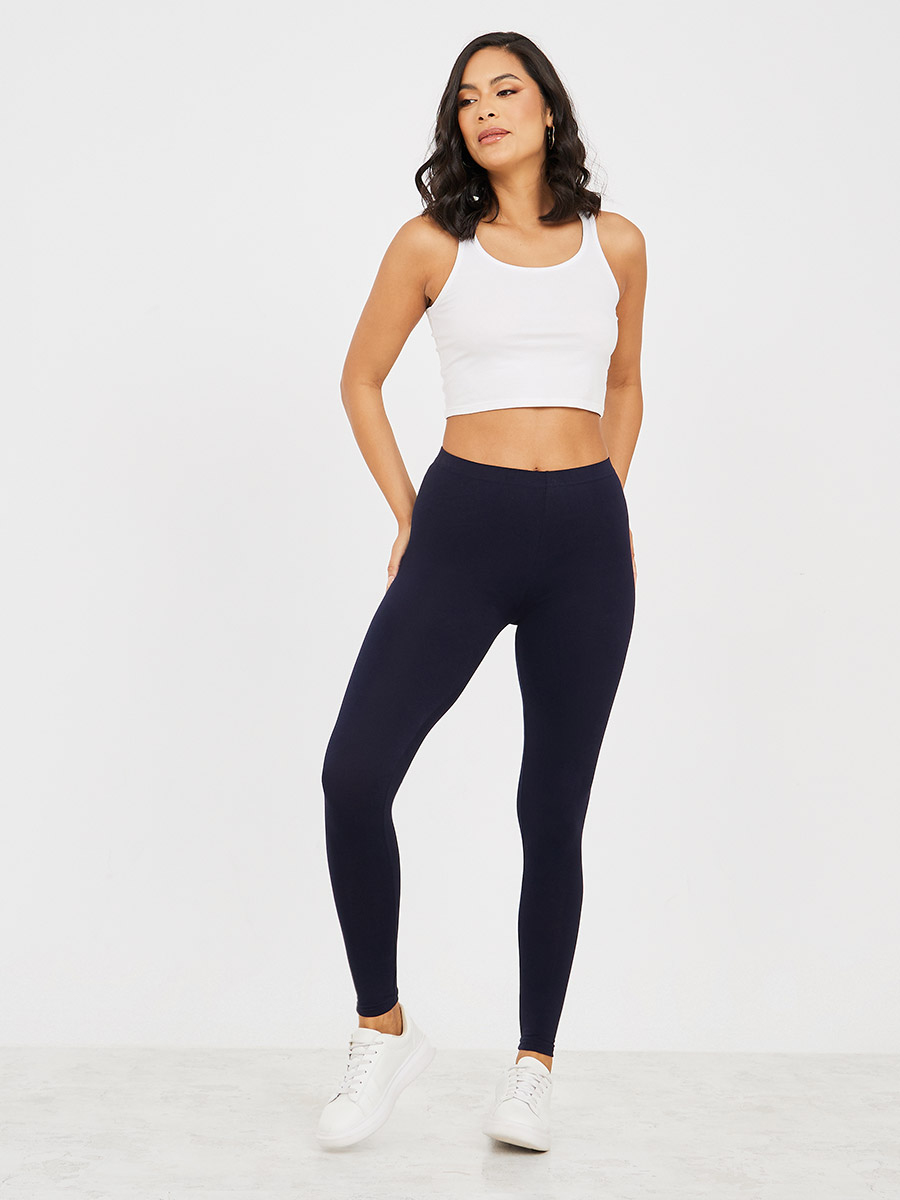 Buy Elastic Waistband Basic Leggings Navy Blue For Women | Styli Saudi