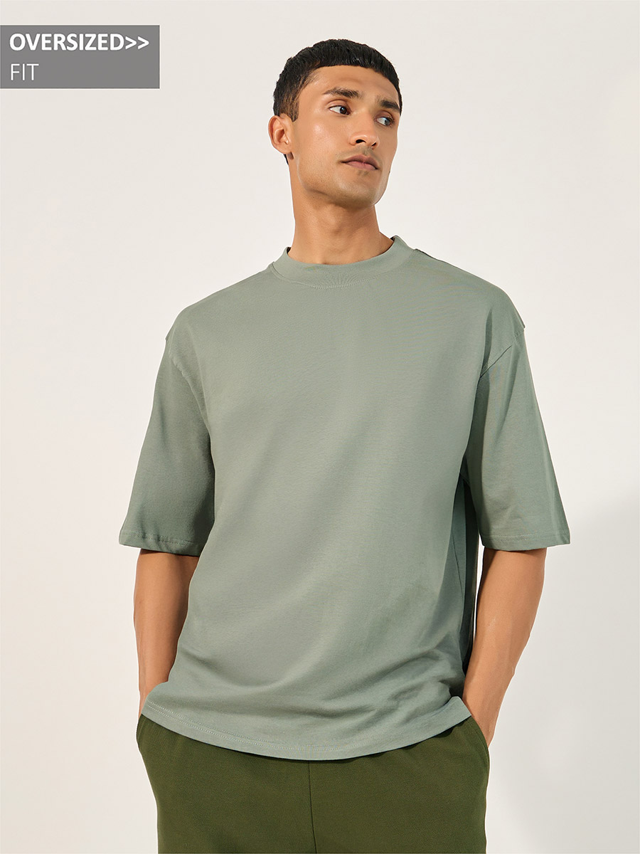 Buy Men Solid Oversized T-Shirt Green For Men | Styli Saudi