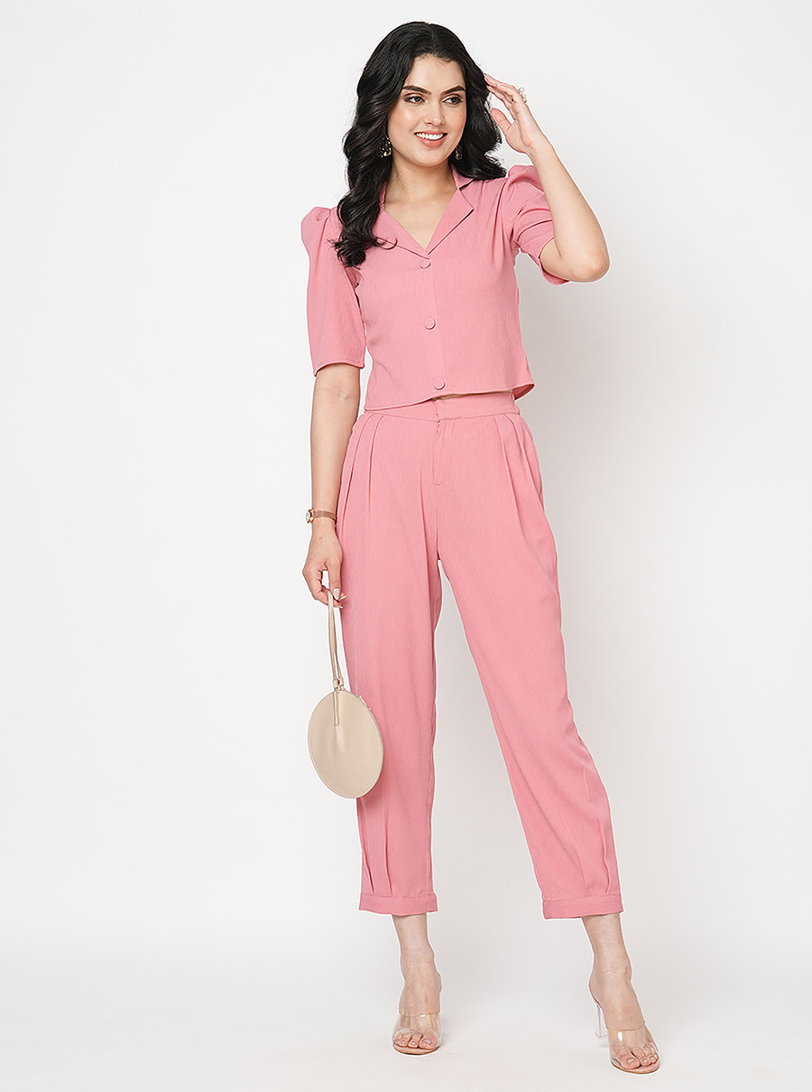 Puff Sleeve Cropped Blazer & Trouser Co-Ords | Styli