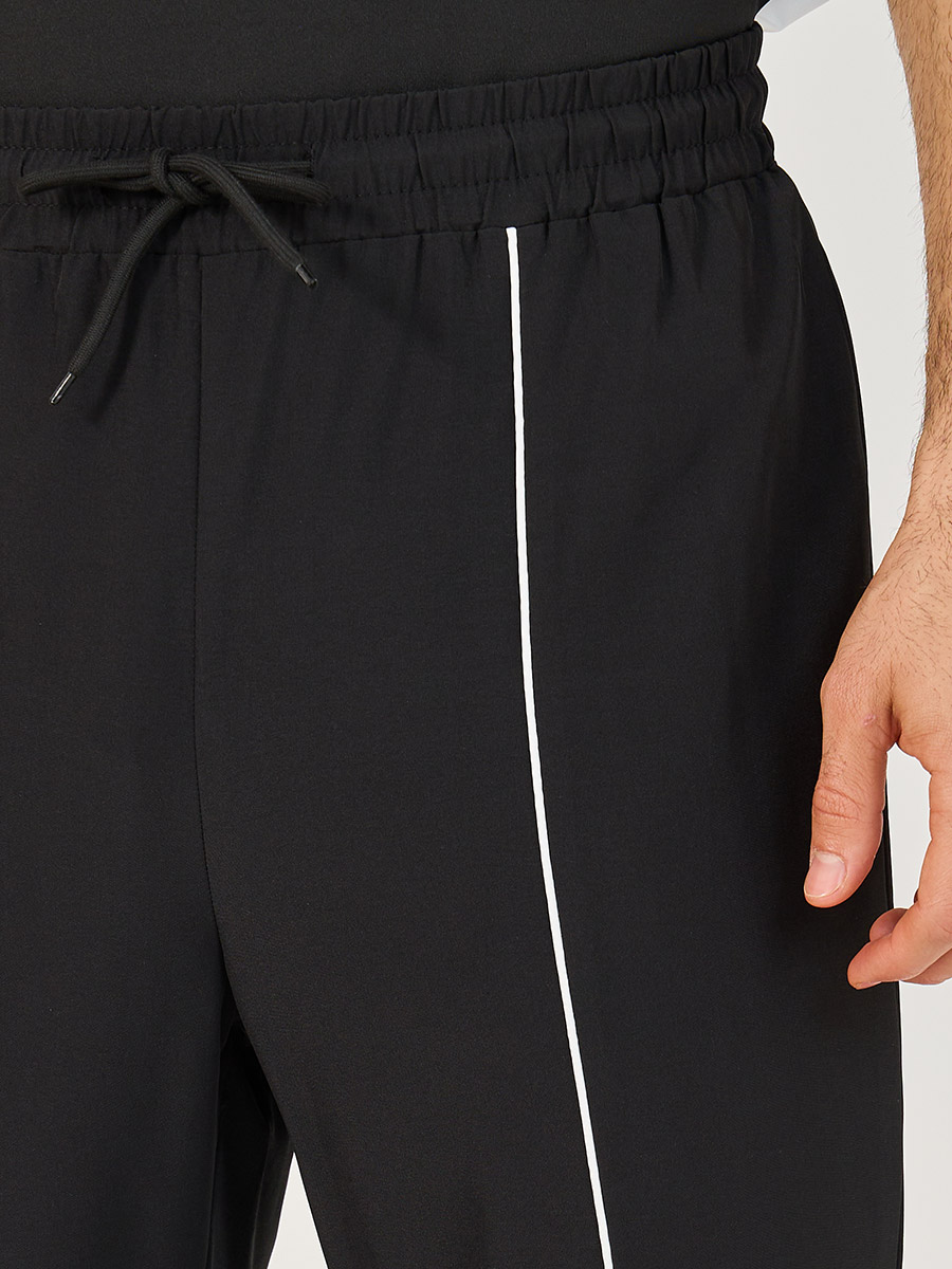 4-Way Stretch Compression Knit Slim Track Pants with Piping Detail For ...